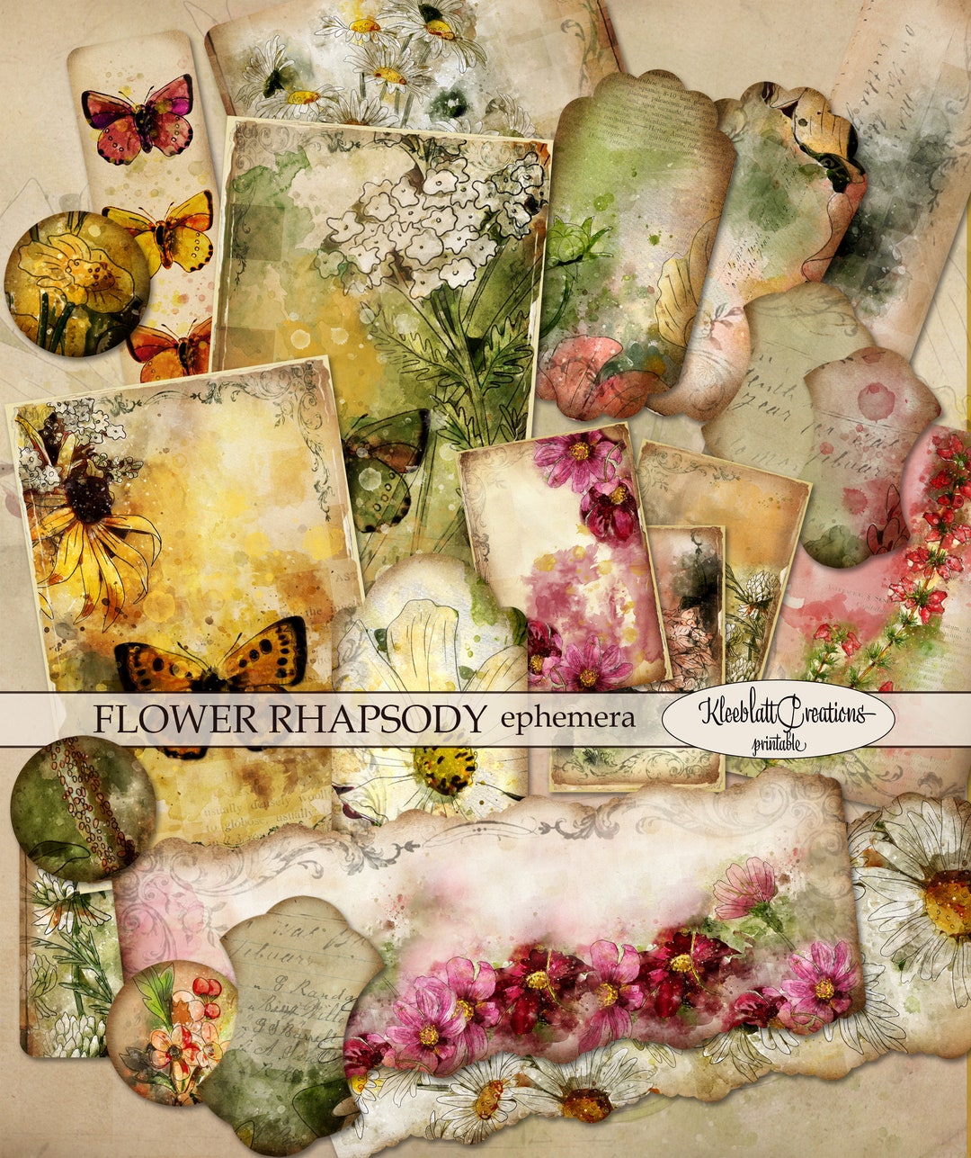FLOWER RHAPSODY EPHEMERA, Junk Journal Embellishments, Botanical ...