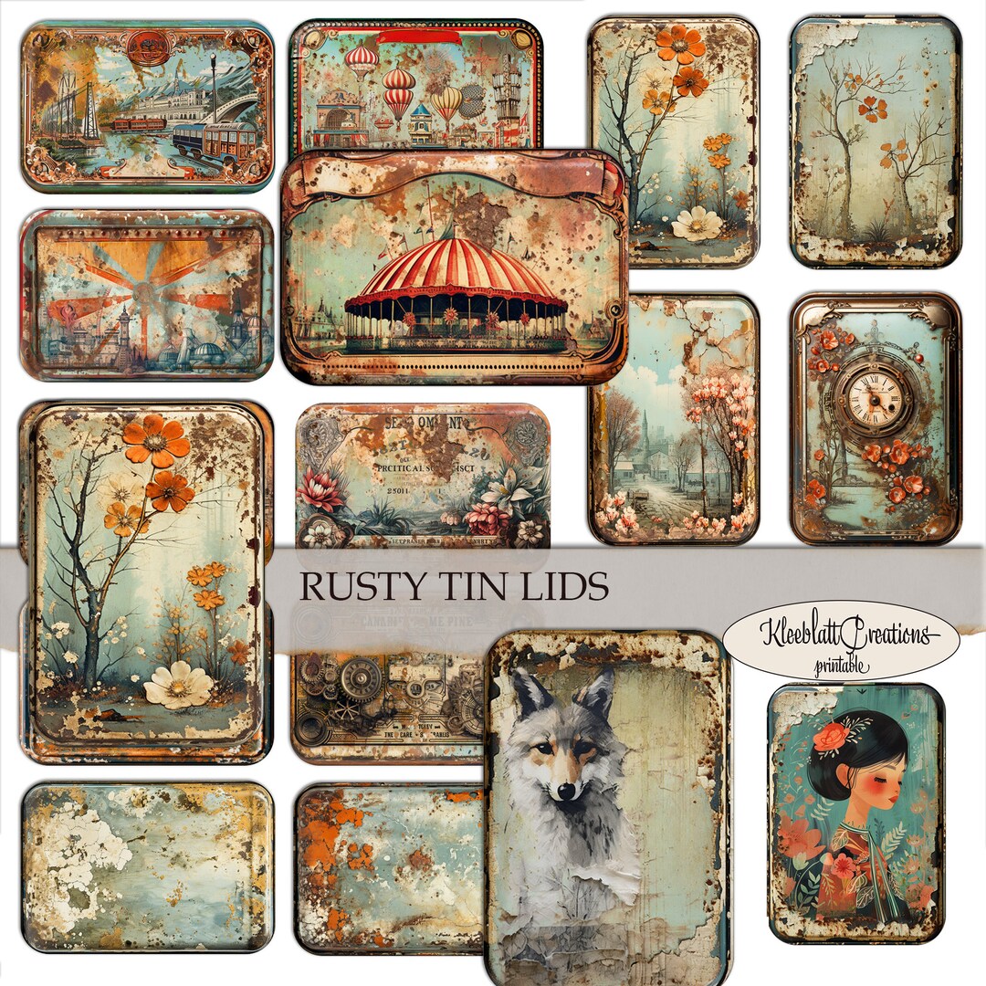 RUSTY TIN Lids, Sticker Images for Metal Cans / Altoid Cans / Ephemera ...