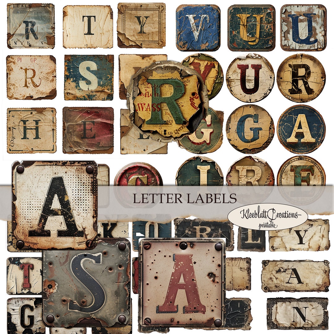 LETTER LABELS Grungy Vintage Labels, Letter Ephemera, Collage Elements ...