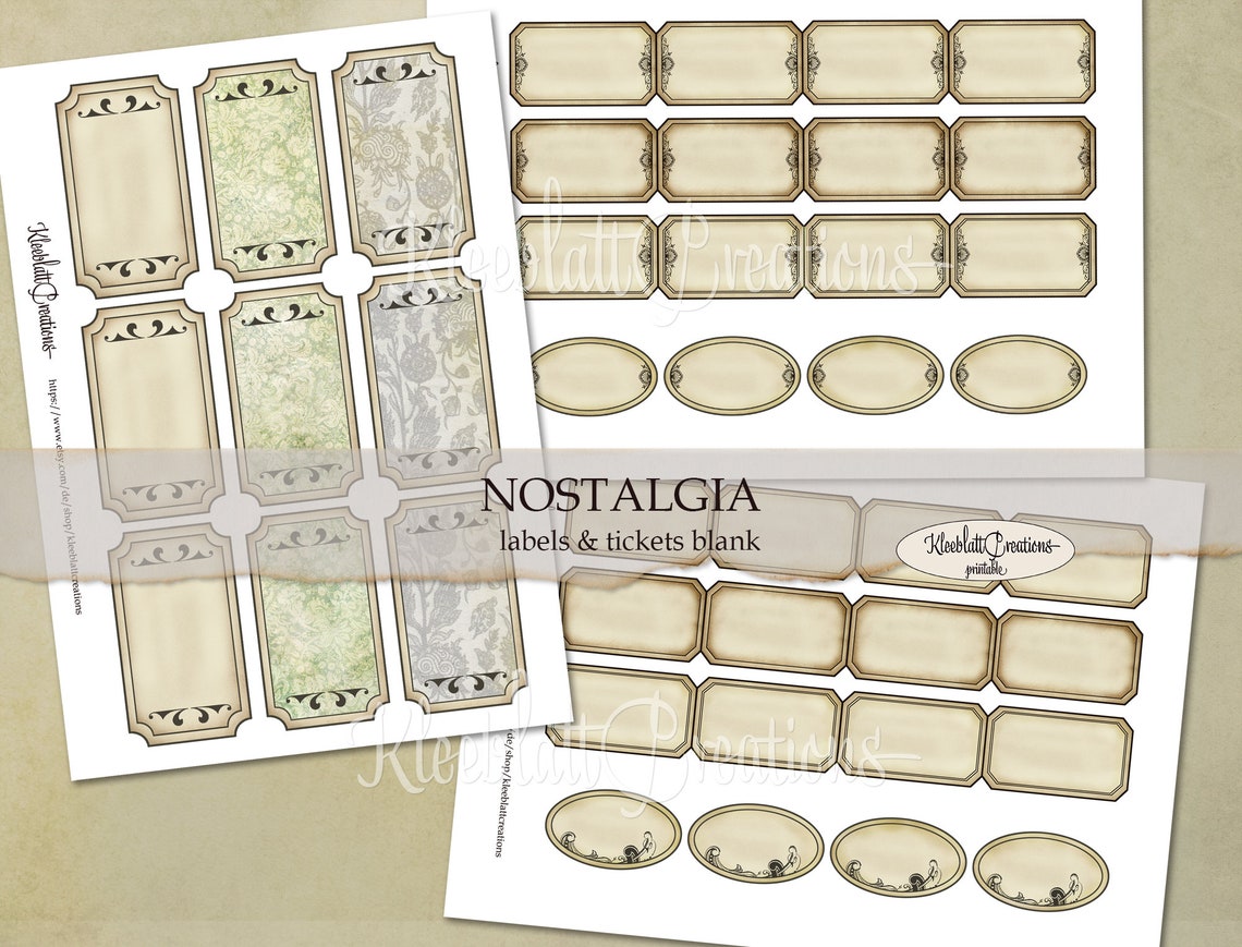 NOSTALGIA Labels & Tickets Blank , Vintage Junk Journal Embellishments ...