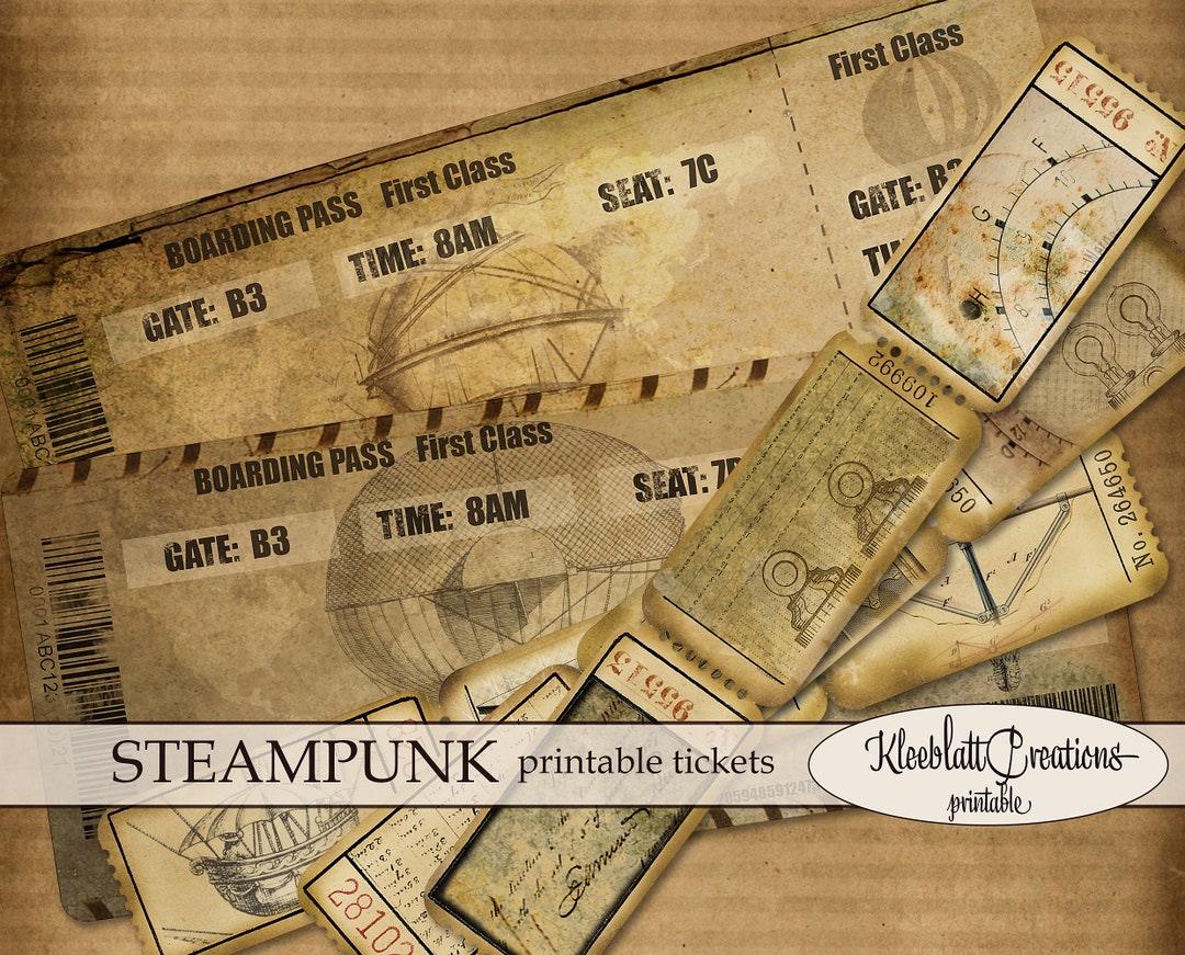 Boarding Pass, Steampunk Airship, Industrial Cards, Collage, Tickets ...