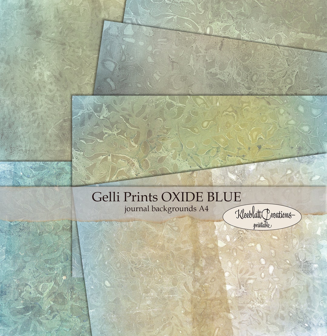 Gelli Prints OXIDE BLUE, Journal Pages, Collage Papers, Background ...