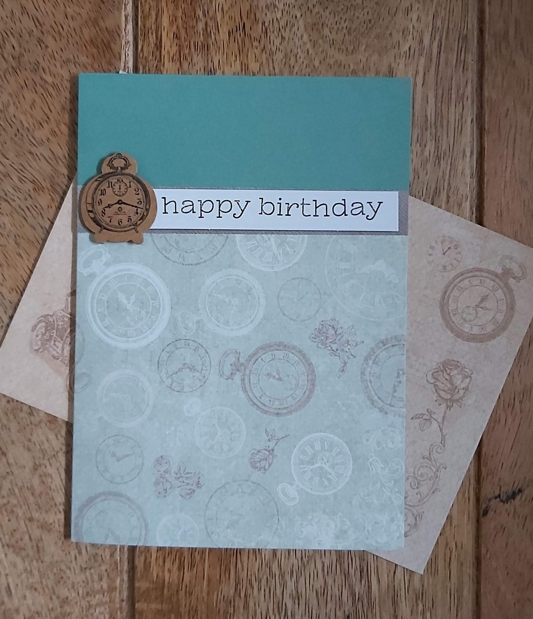 Clock Birthday Card for Him, Greeting Card, Green and Beige Card - Etsy