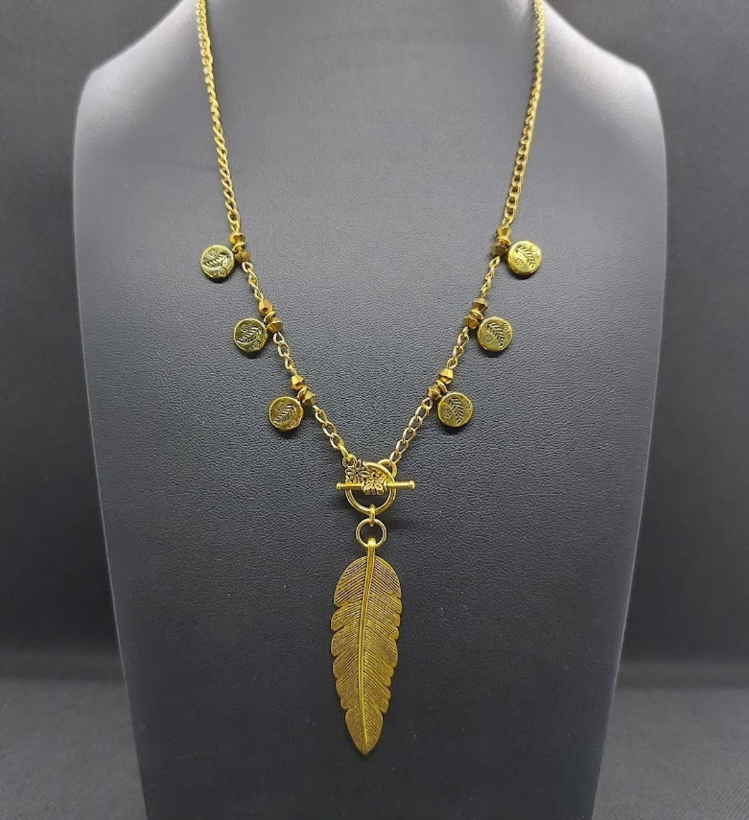 Gold Leaf Front Toggle Necklace, Gold Chain Necklace With Crystal ...
