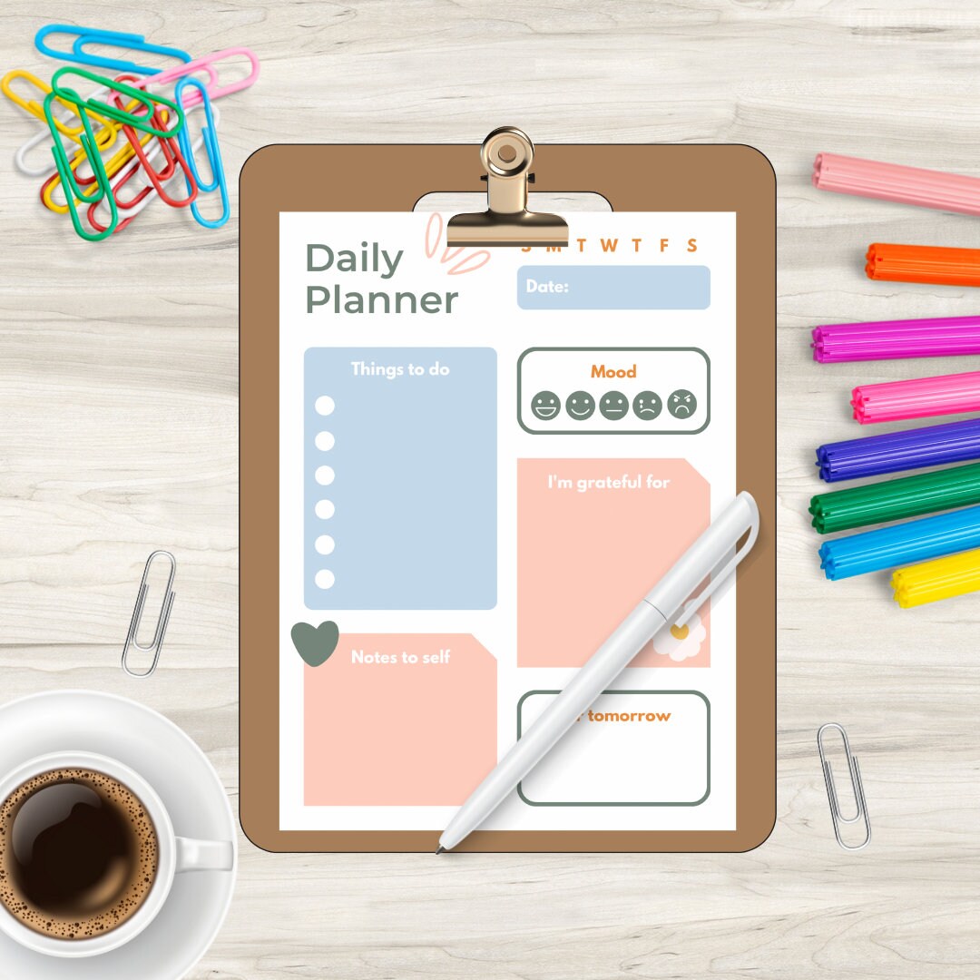 Daily Planner; ADHD Friendly; DIGITAL DOWNLOAD; Single Page Digital ...