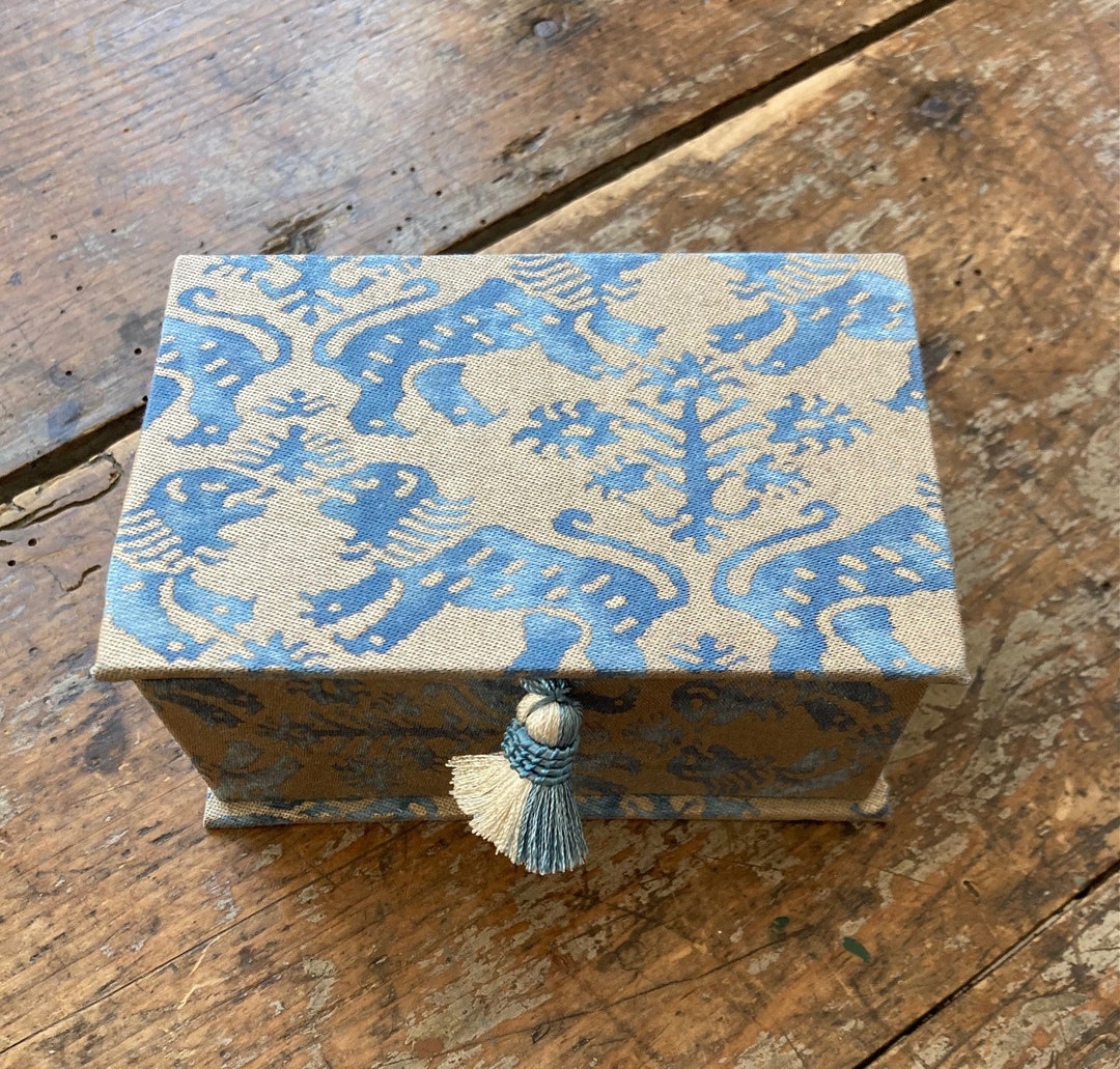 Small Fortuny Fabric Covered Lift Lidded Box in Shades of Blue ...