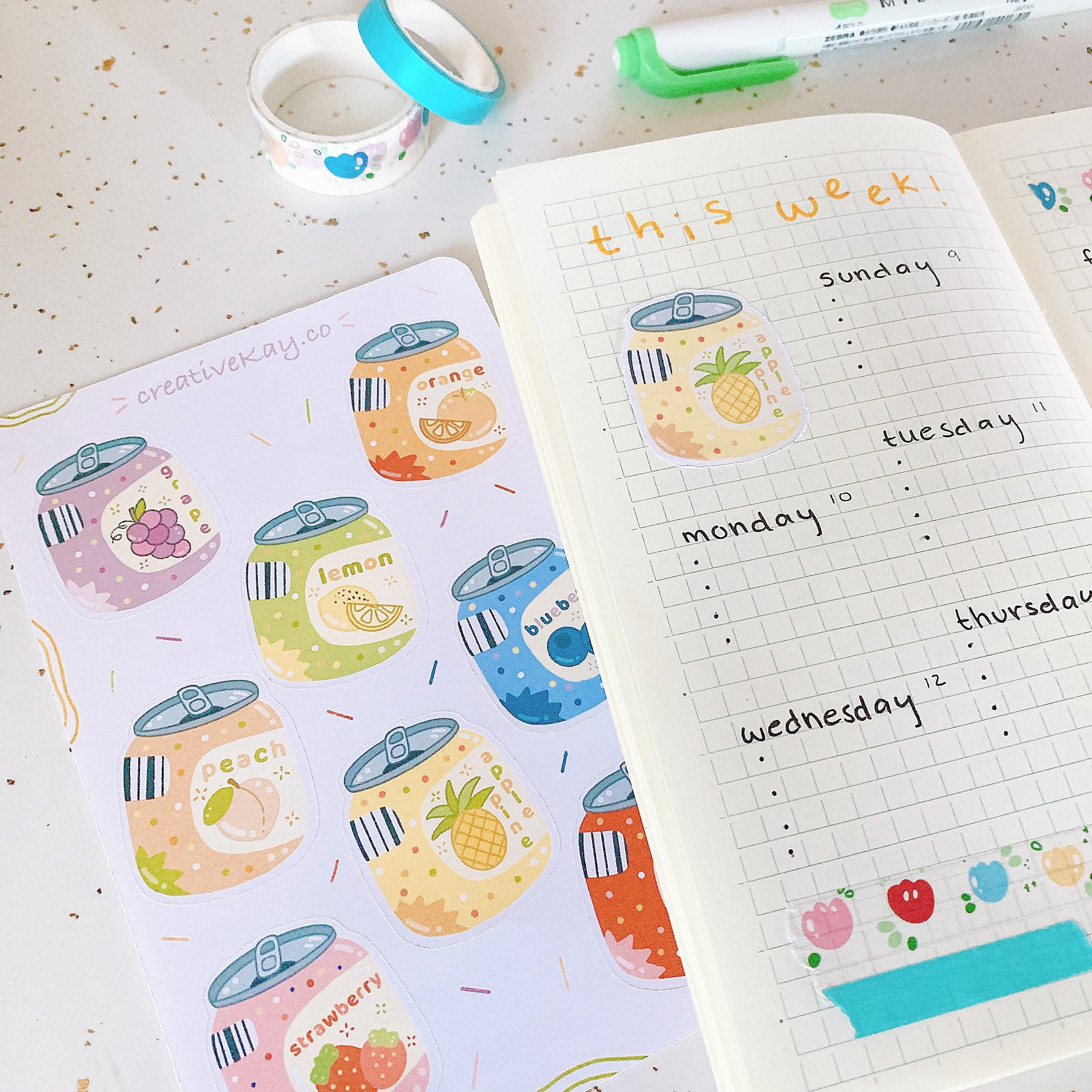 Cute Fruit Mini Drinks Sticker Sheet | Journal Stickers - Etsy