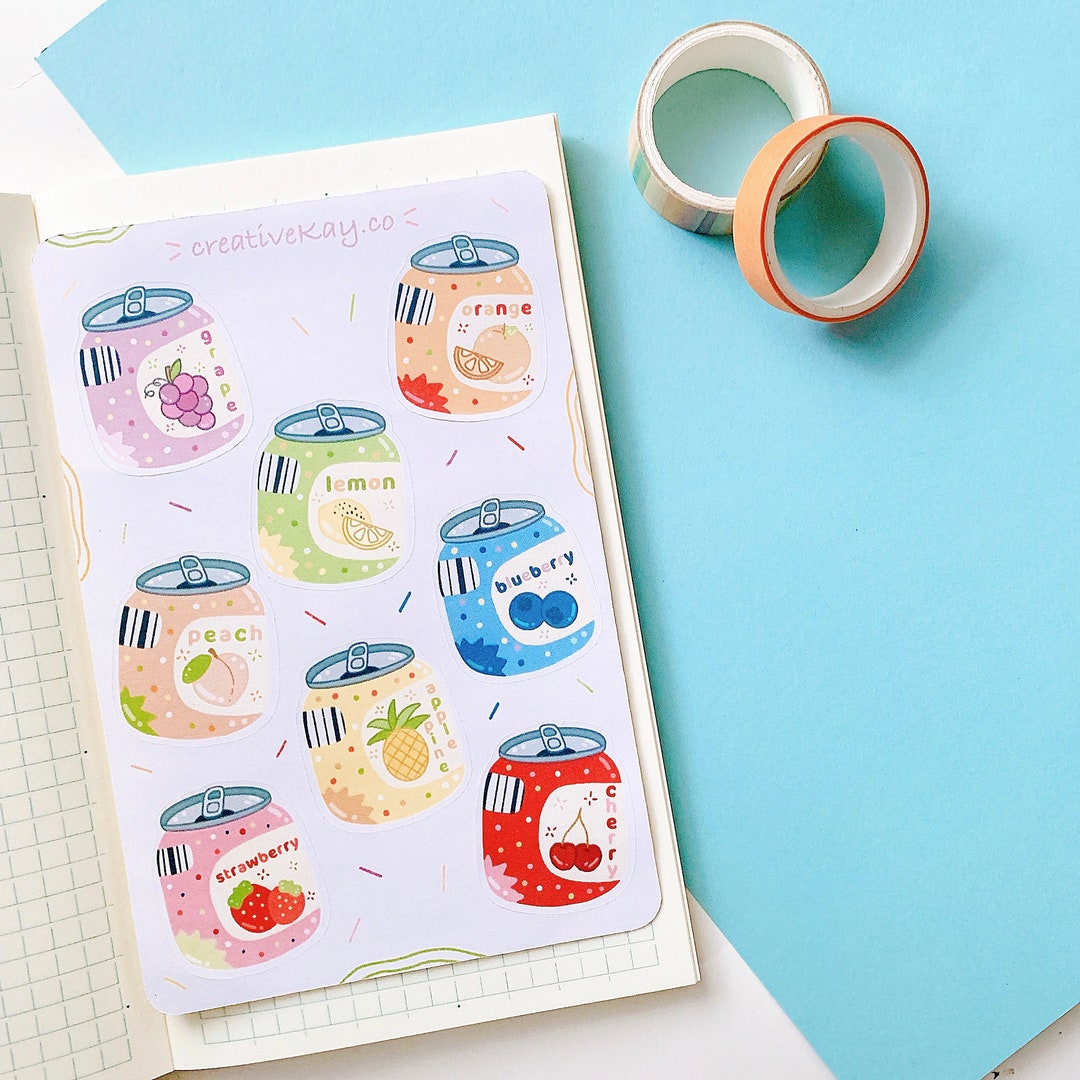 Cute Fruit Mini Drinks Sticker Sheet | Journal Stickers - Etsy