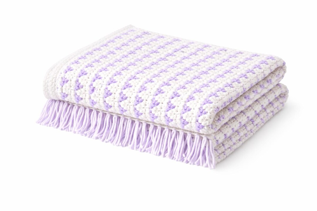 Two-color Crochet Baby Carriage Cover With Fringe – White & Lavender ...