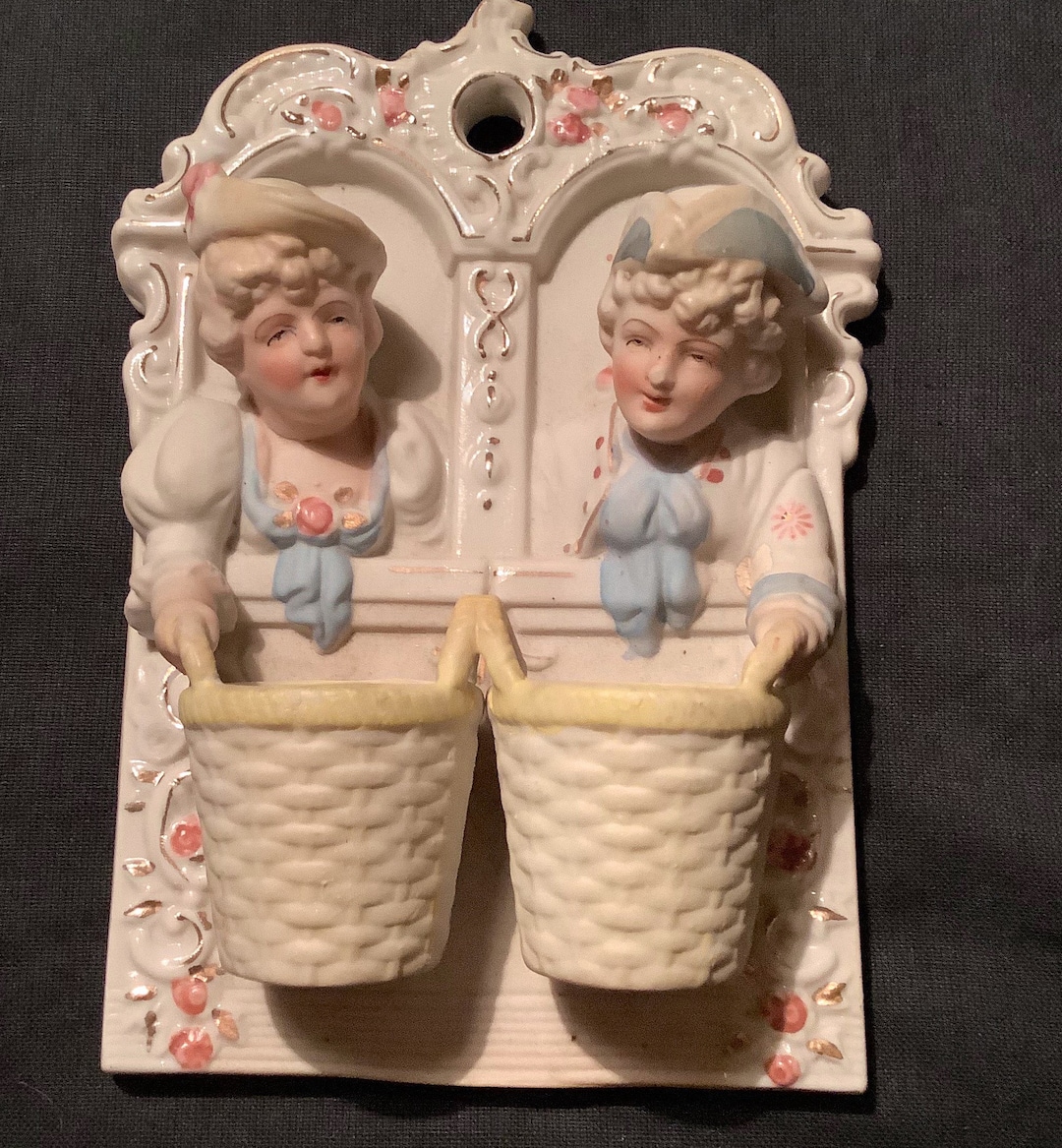 Antique Porcelain Colonial Man & Women Match Holder/wall Hanging - Etsy