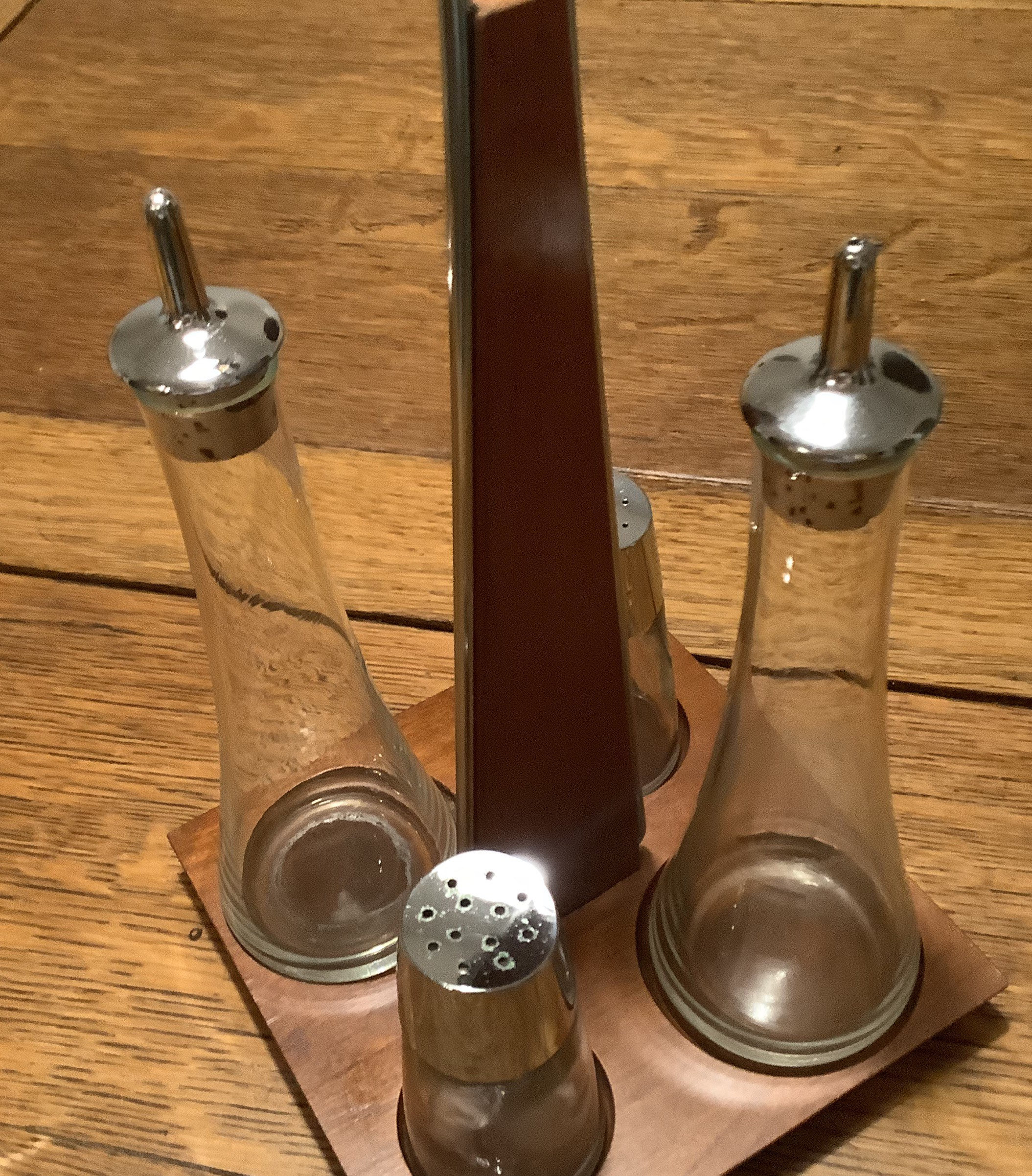 Mid Century MCM Cruet Salad Table Set Salt Pepper Oil Vinegar Home ...