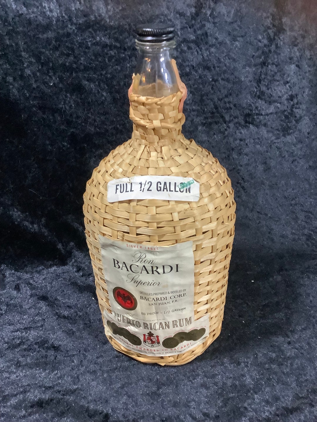 Vintage Ratan Wrapped Half Gallon Bacardi Rum Collectable Bottle ...