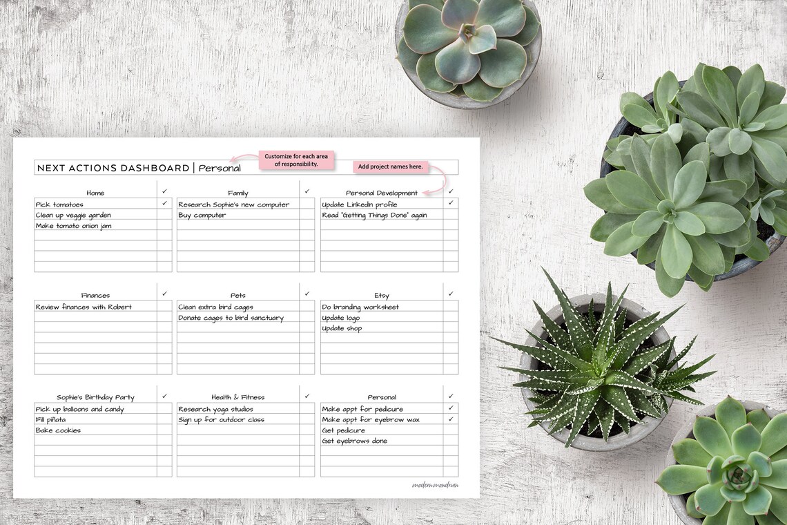 Next Action Dashboard, Next Actions, Printable, to Do List, Getting ...