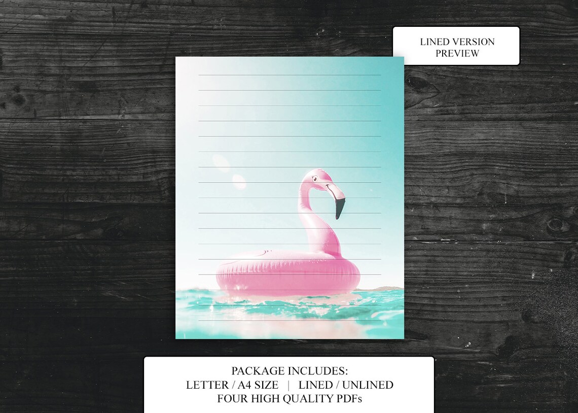 Flamingo Printable Stationery Letter Size / A4 Size Lined / Unlined ...
