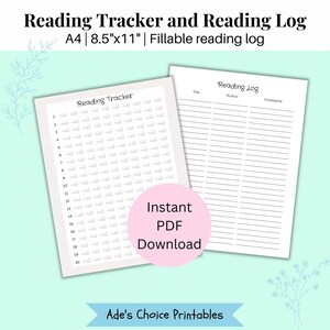 Printable Reading Tracker, Printable Reading Log, Fillable PDF ...