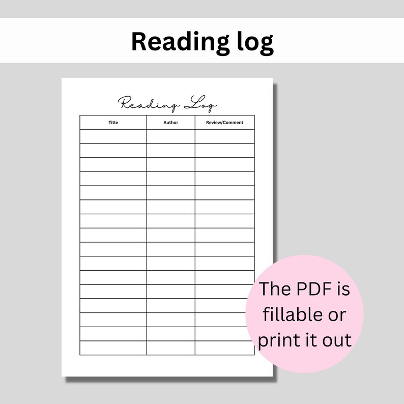Reading Tracker Printable Reading Log Fillable PDF Printable - Etsy