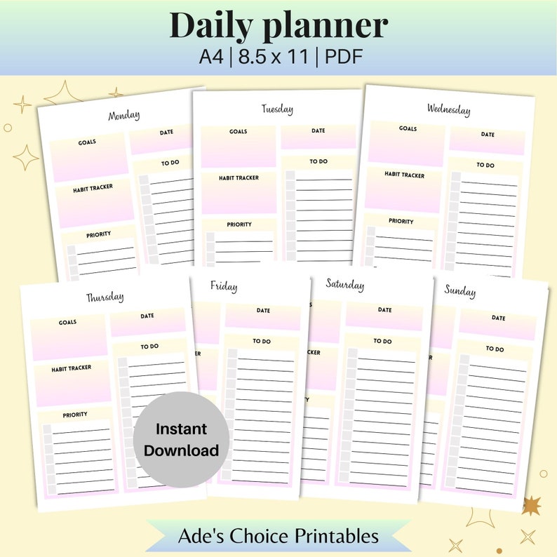 Undated Planner Printable, Monthly PDF, Planner Download, Single Page ...