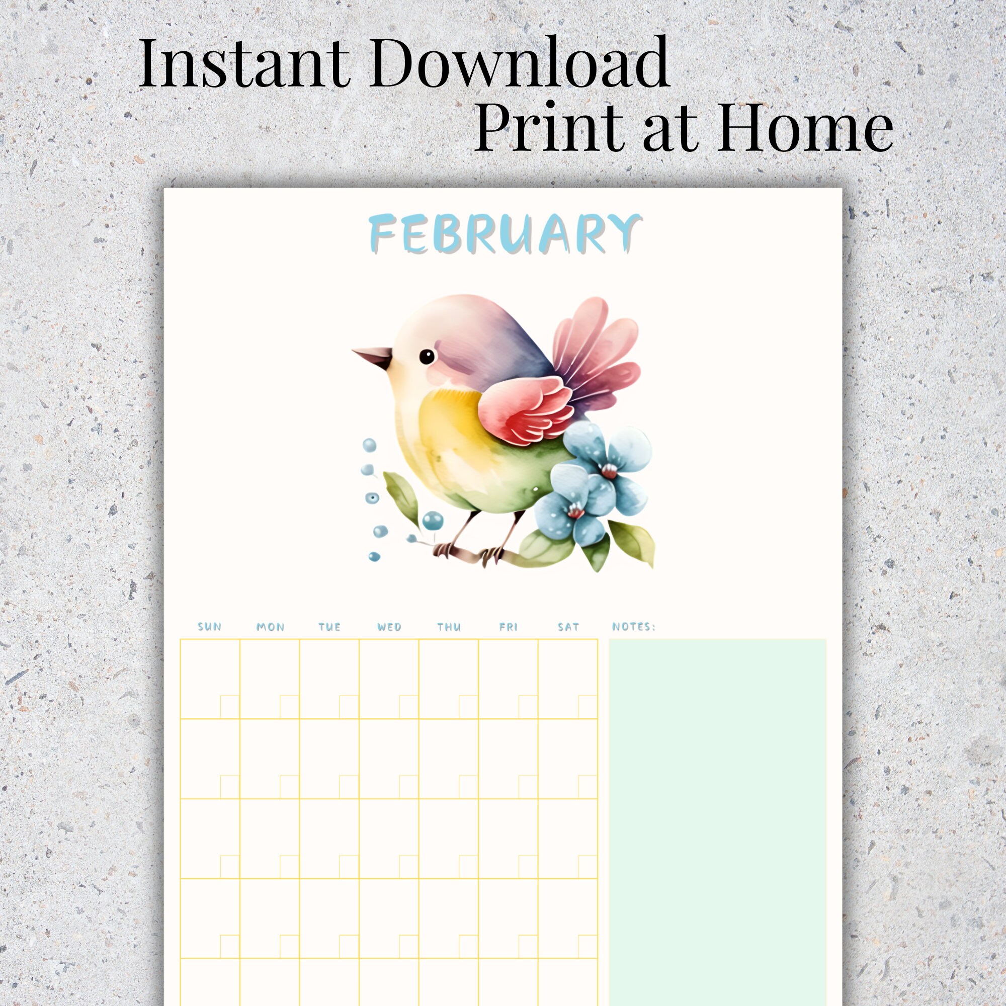 Undated Monthly Calendar Printable, FEBRUARY ONLY, No Dates, Sunday ...