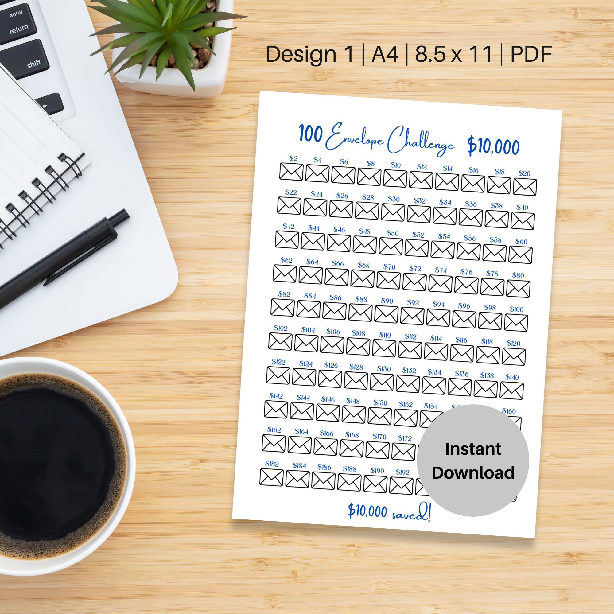 100 Envelope Challenge Printable 10000 Savings Challenge Money Saving ...