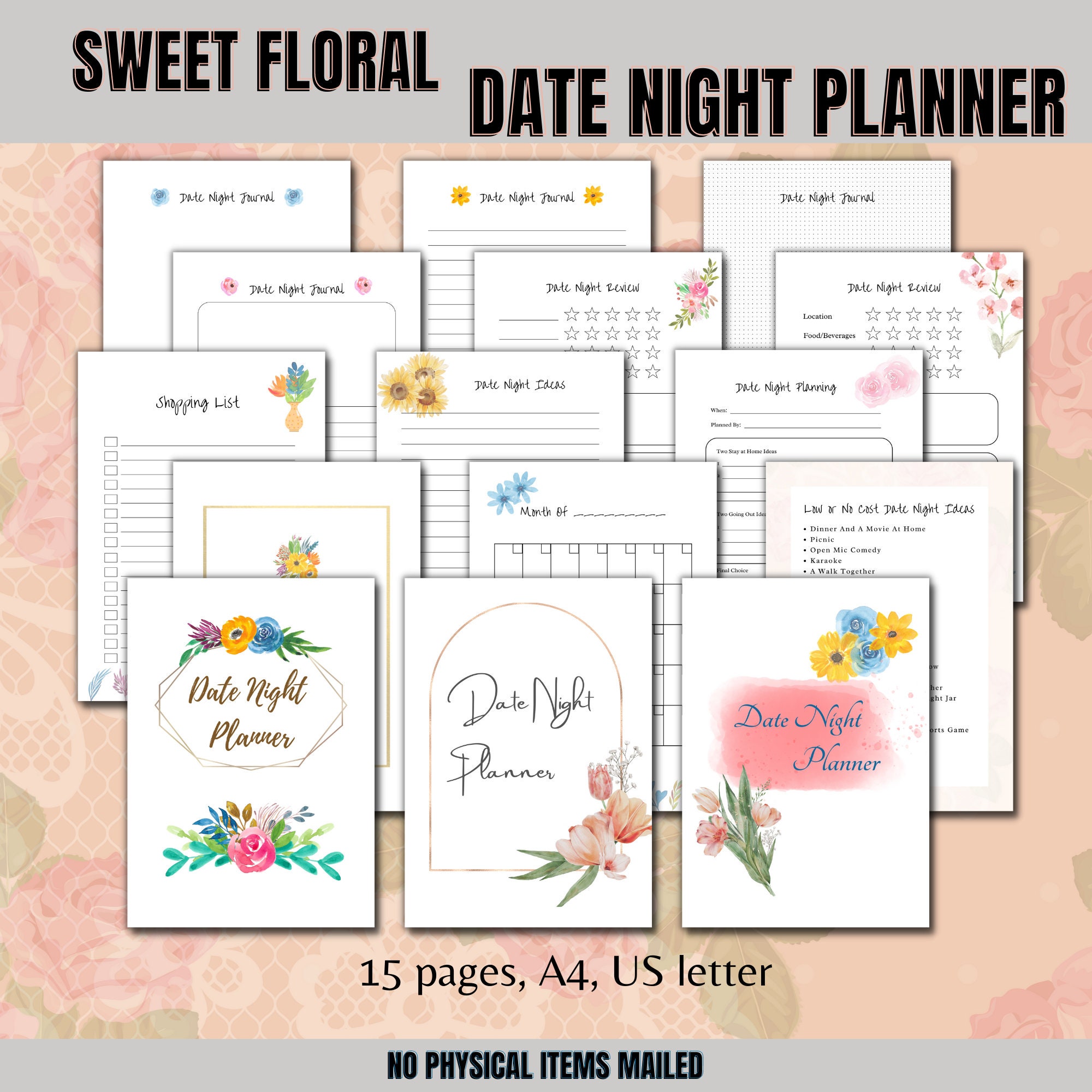 Date Night Planner Printable, Budget Date Night Ideas, Undated Monthly ...