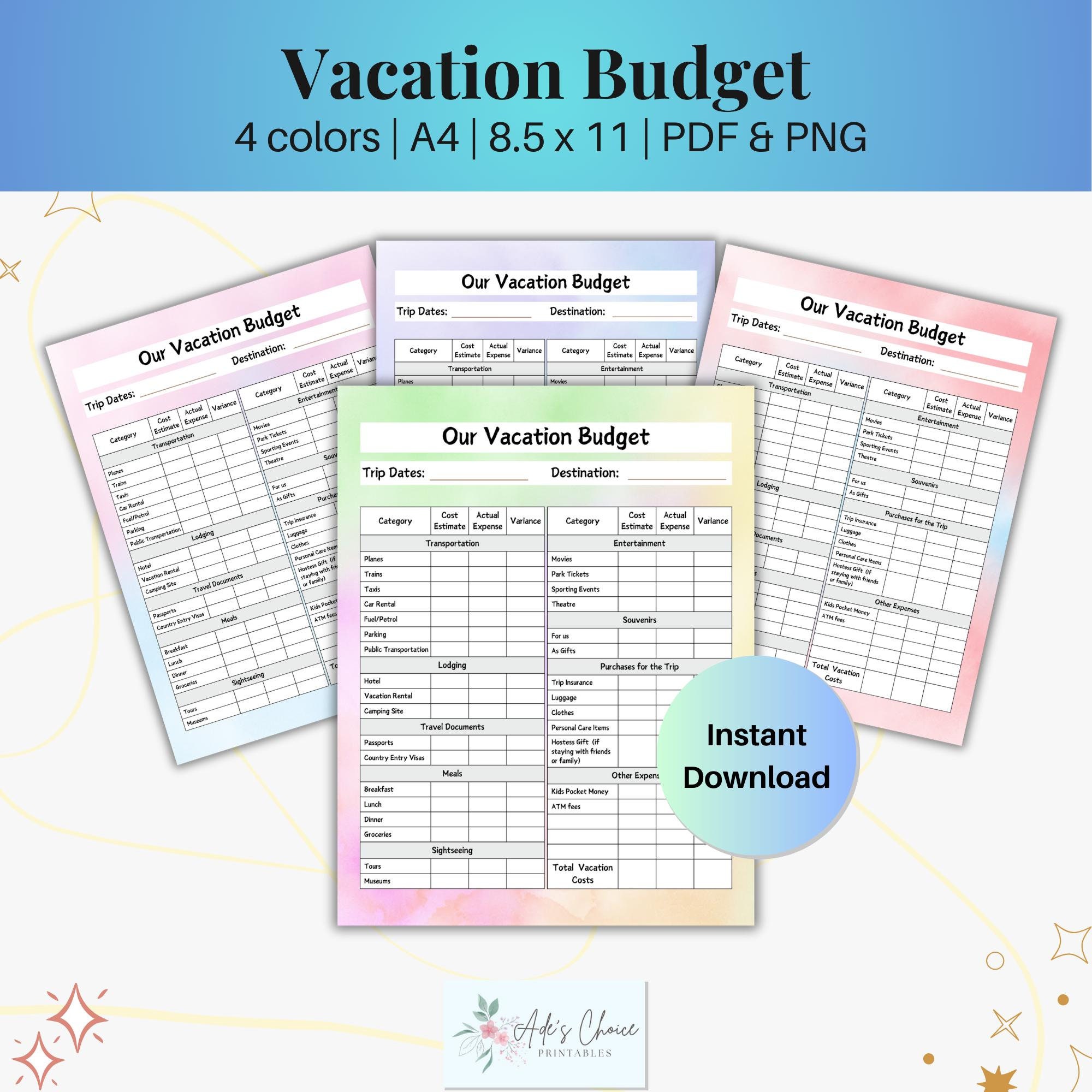 Vacation Budget Printable, Holiday Expenses, Travel Budget Tracker, PDF ...