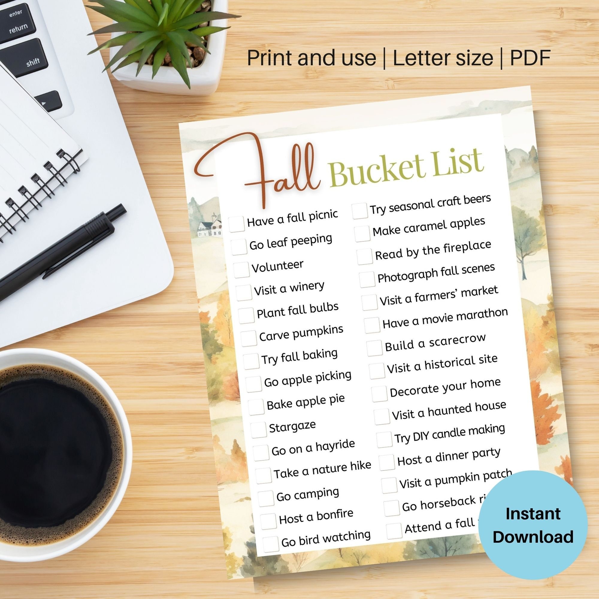 Fillable Fall Bucket List Printable, Autumn Activities Checklist, Fun ...