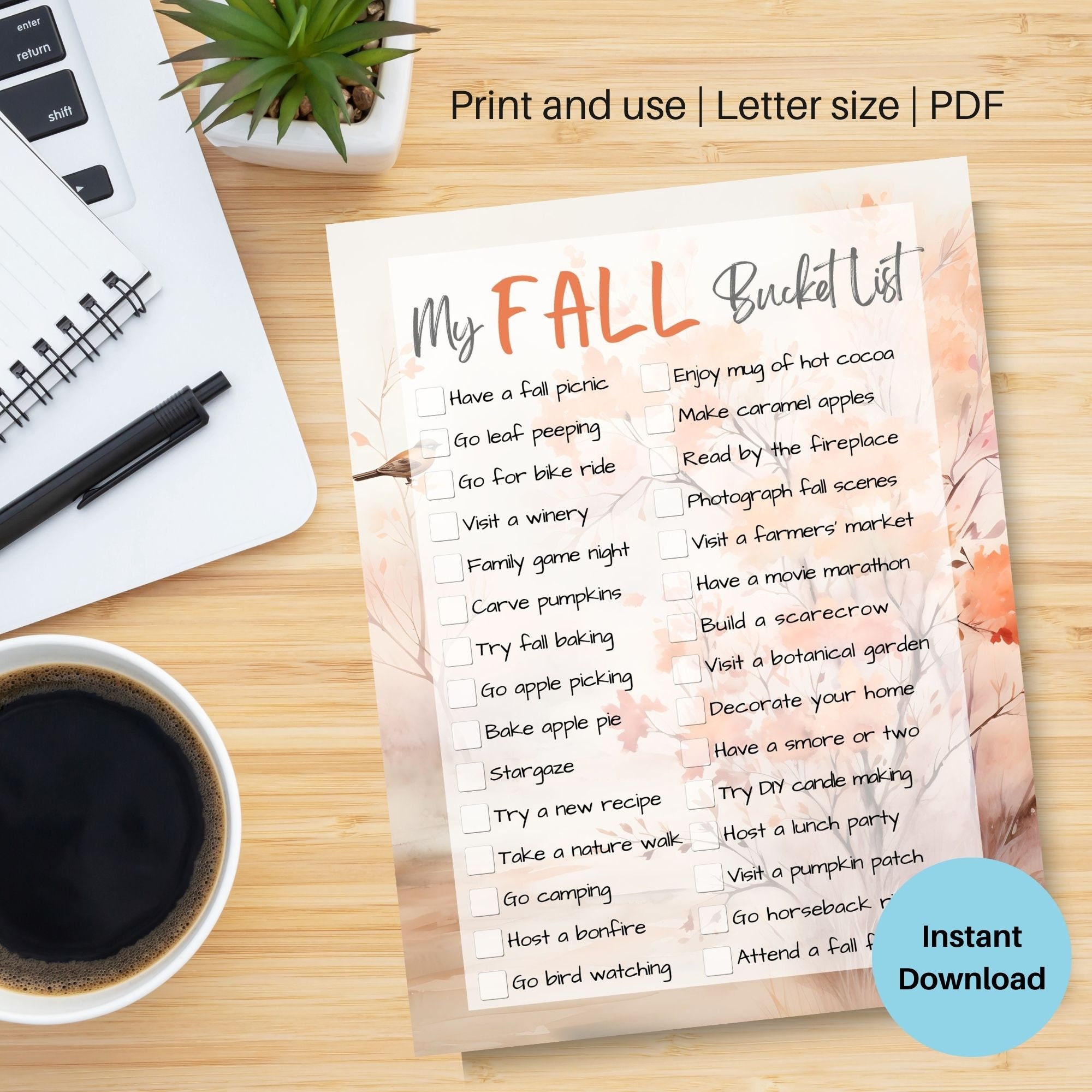 Fall Bucket List Printable, Fillable Printable Fall Bucket List, Custom ...