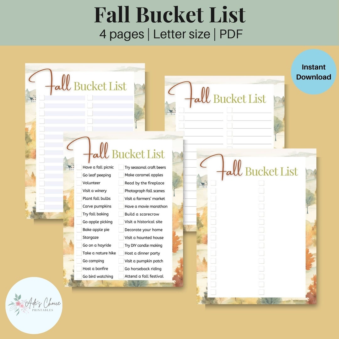 Fillable Fall Bucket List Printable, Autumn Activities Checklist, Fun ...