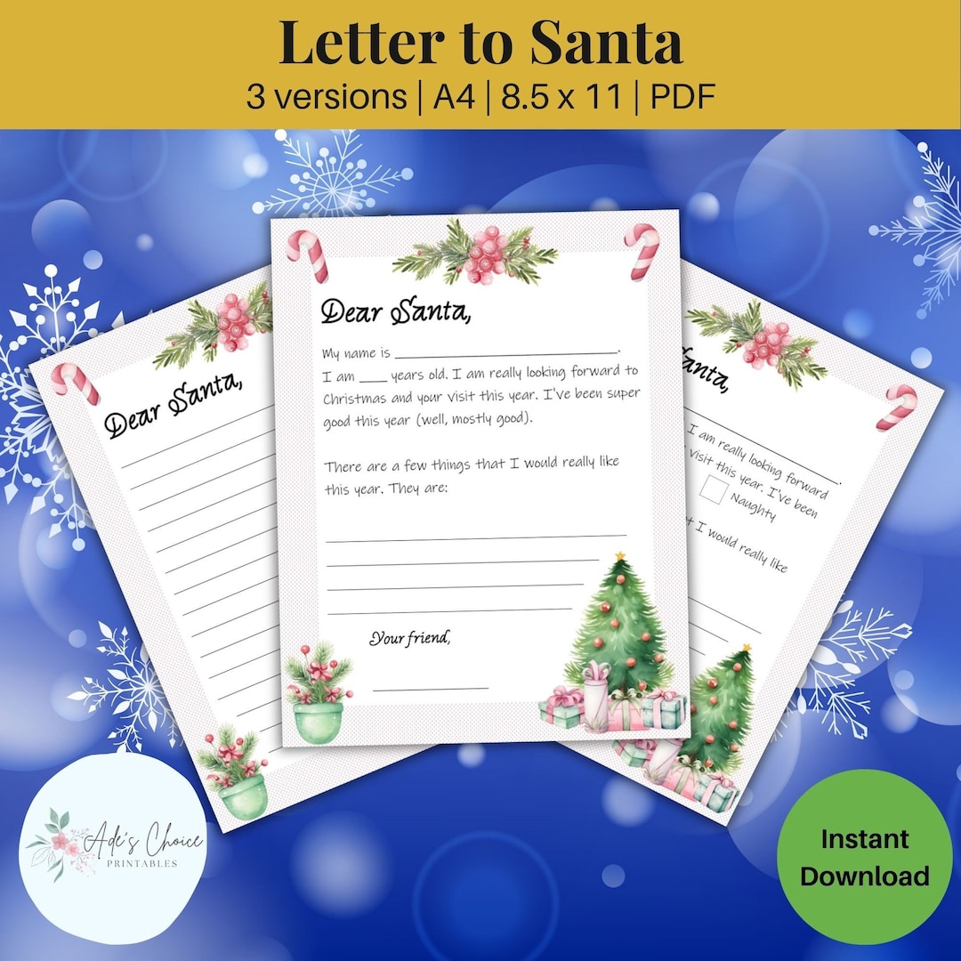 Letter to Santa Printable, Kids Christmas Wish List, Printable Dear ...