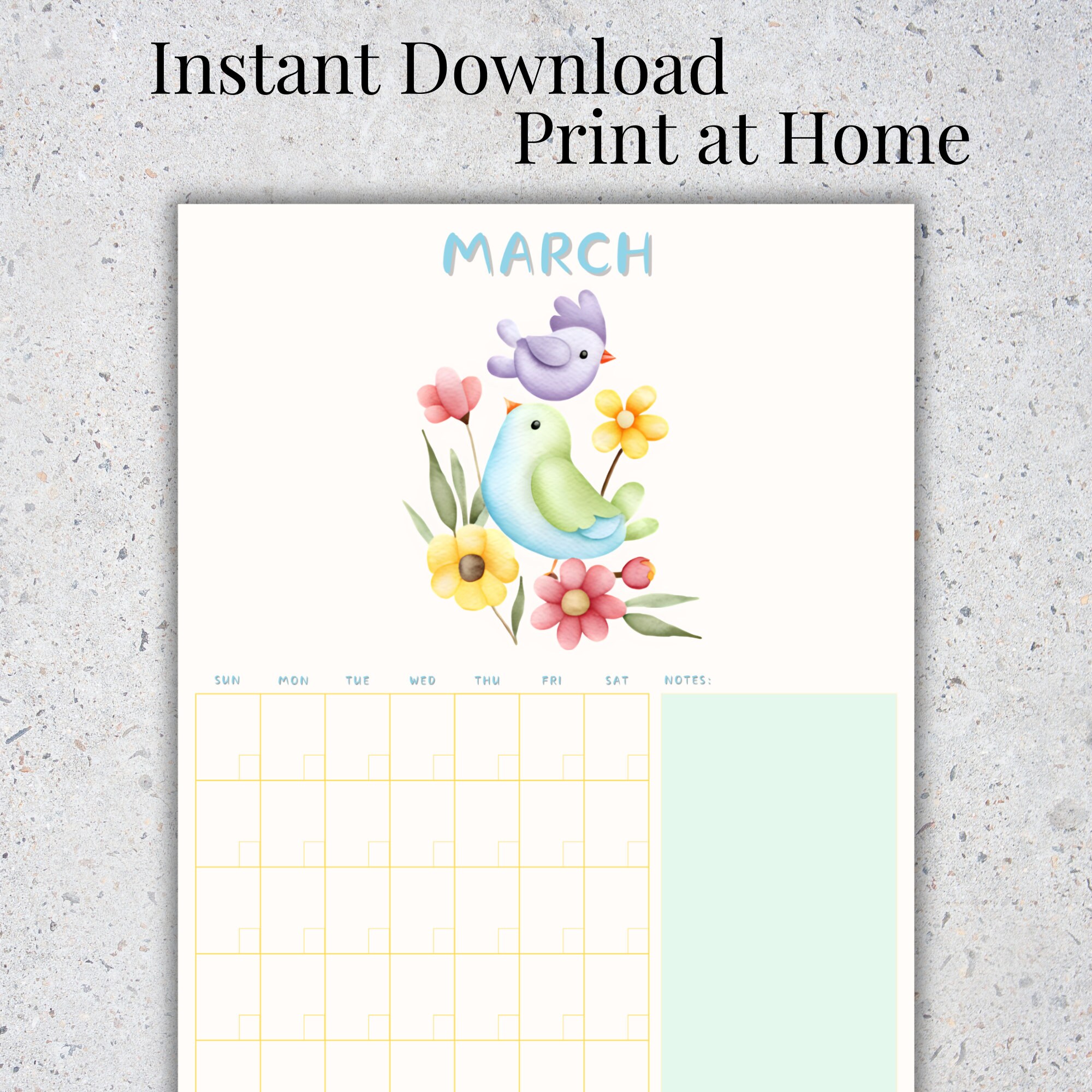 Blank Monthly Calendar Printable, MARCH ONLY, No Dates, Sunday Start ...