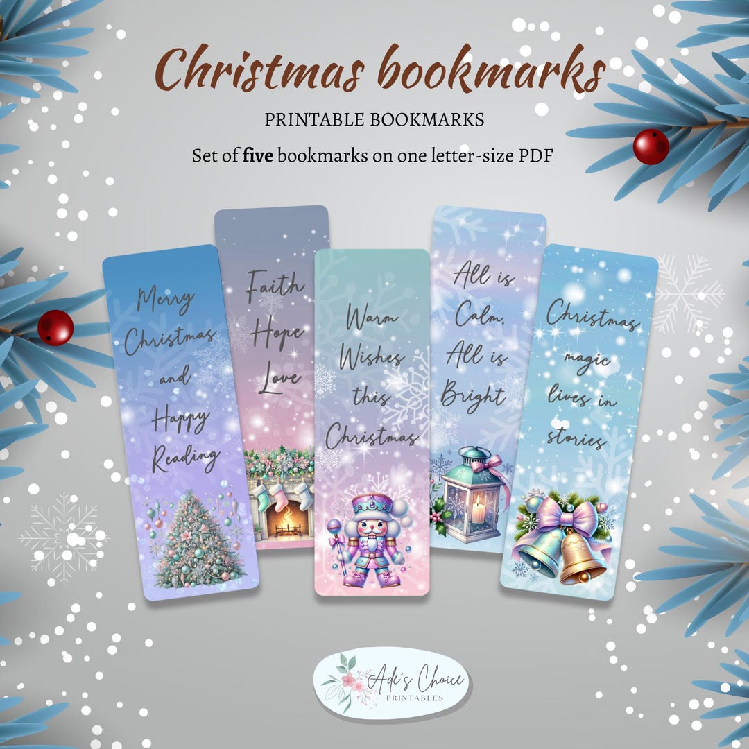 Printable Christmas Bookmarks, Pastel Bookmark Set, Holiday Reading ...