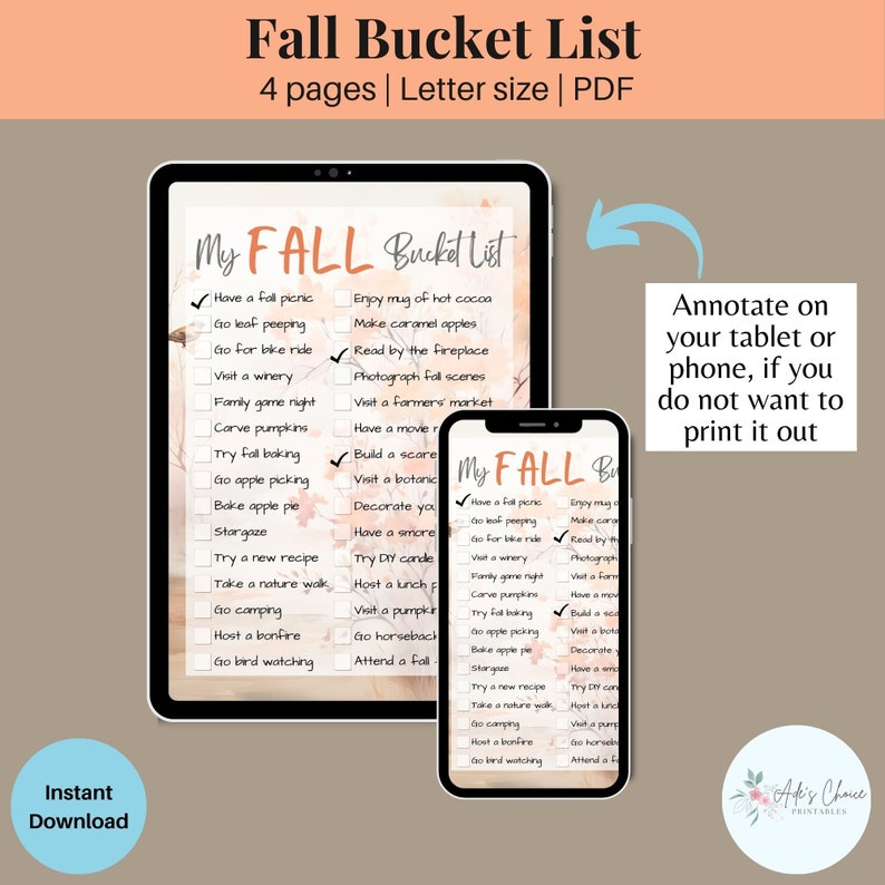 Fall Bucket List Printable, Fillable Printable Fall Bucket List, Custom ...
