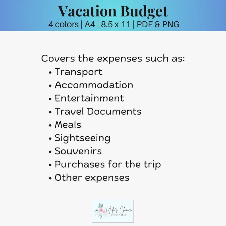 Vacation Budget Printable, Holiday Expenses, Travel Budget Tracker, PDF ...