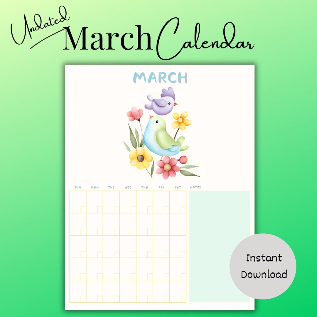 Blank Monthly Calendar Printable, MARCH ONLY, No Dates, Sunday Start ...
