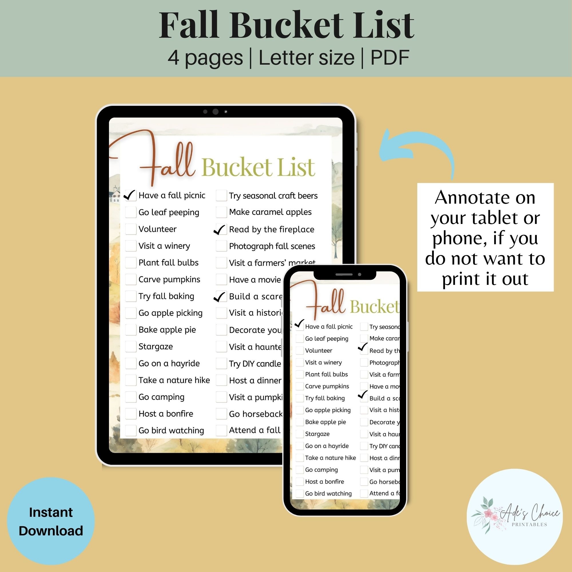 Fillable Fall Bucket List Printable, Autumn Activities Checklist, Fun ...