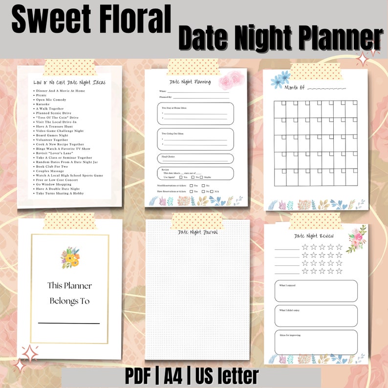 Date Night Planner Printable, Budget Date Night Ideas, Undated Monthly ...