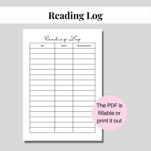 Reading Tracker, Printable Reading Log, Fillable PDF, Printable Reading ...