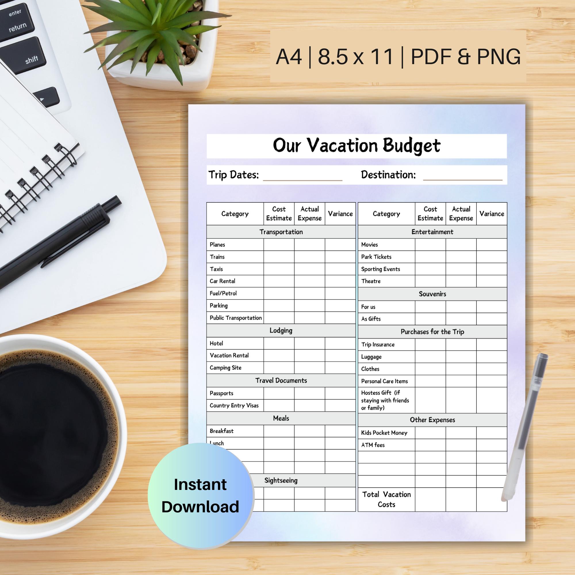 Vacation Budget Printable, Holiday Expenses, Travel Budget Tracker, PDF ...