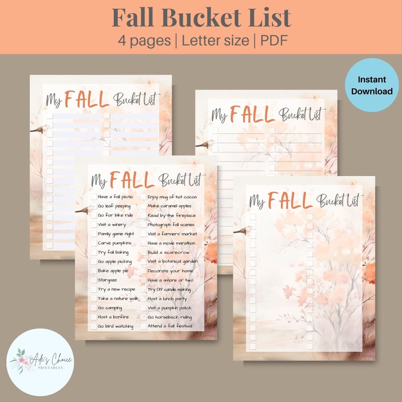 Fall Bucket List Printable, Fillable Printable Fall Bucket List, Custom ...