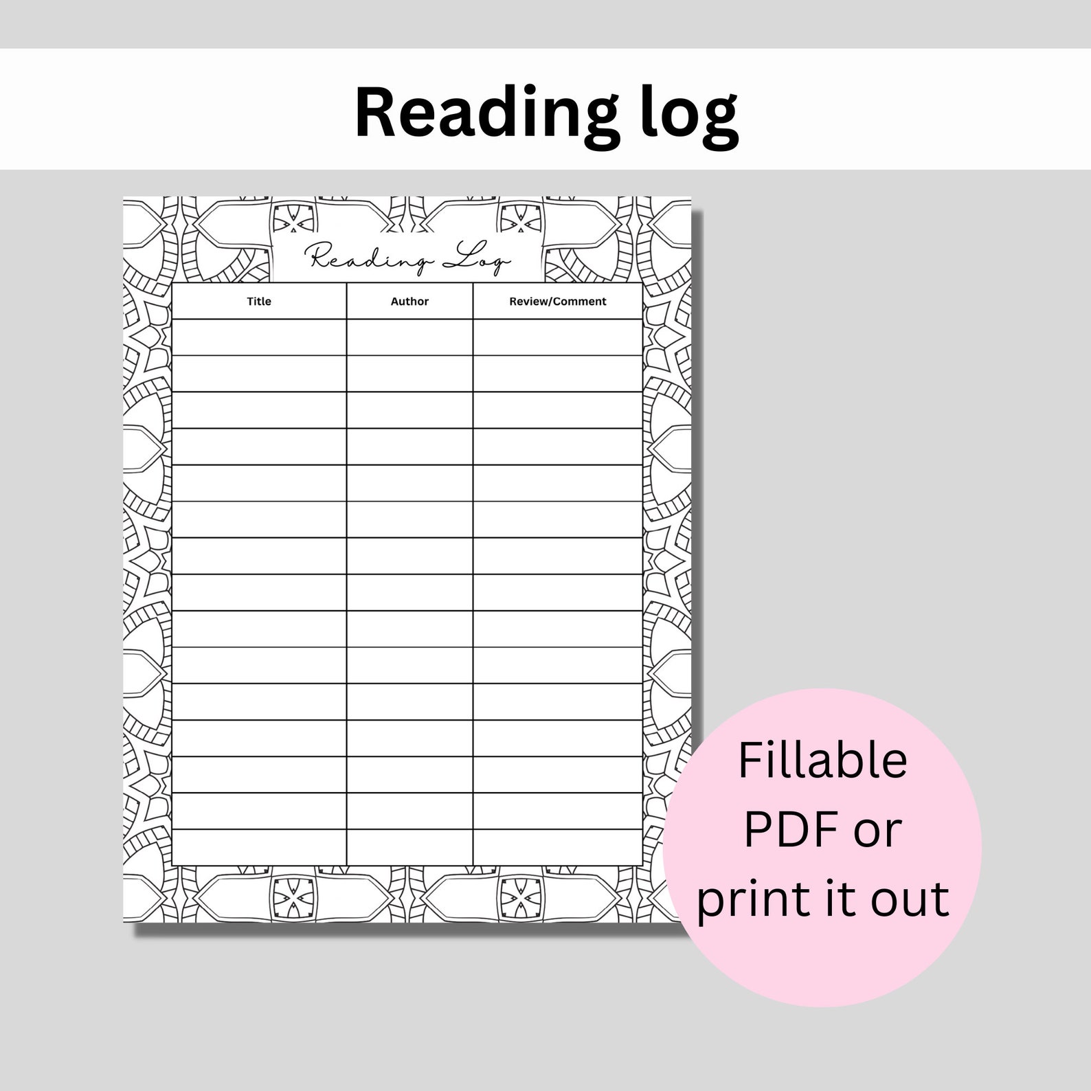 Printable Reading Tracker, Printable Reading Log, Fillable PDF, Reading ...