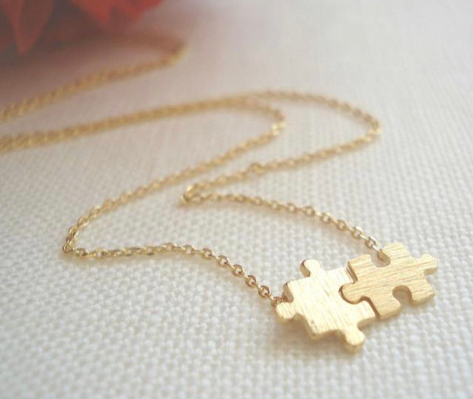 18K Solid Gold Puzzle Pair Necklace - Etsy