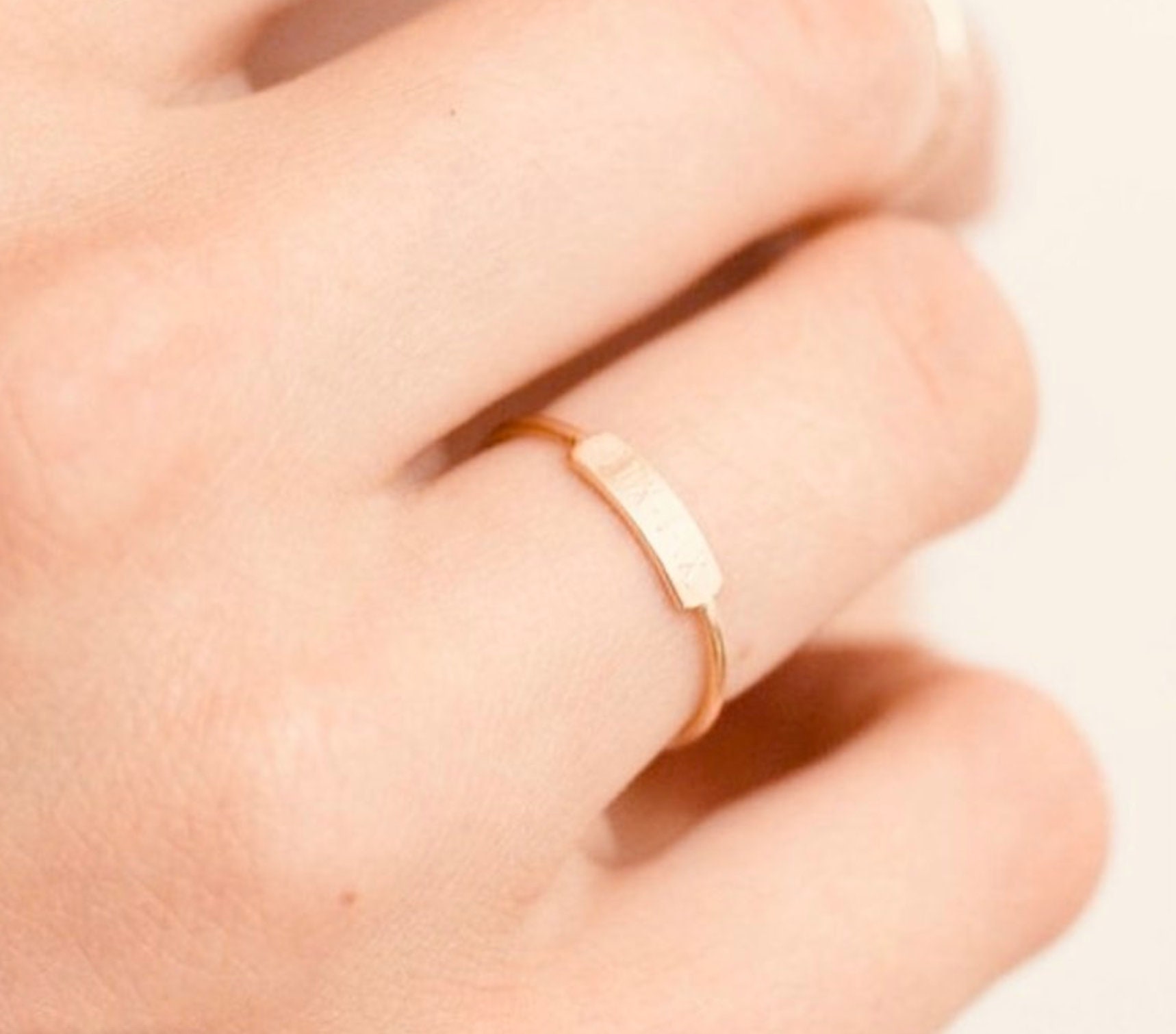 18K Gold Bar Stacking Ring, Personalized, Engravable - Etsy