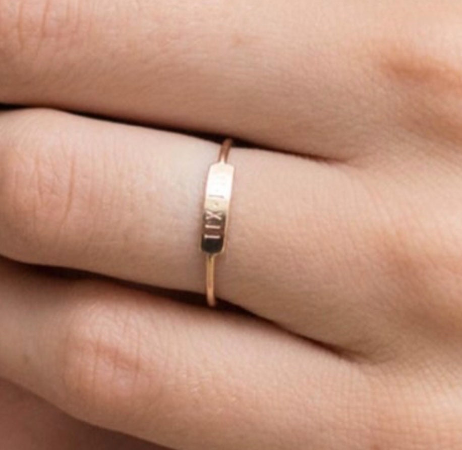 18K Gold Bar Stacking Ring, Personalized, Engravable - Etsy