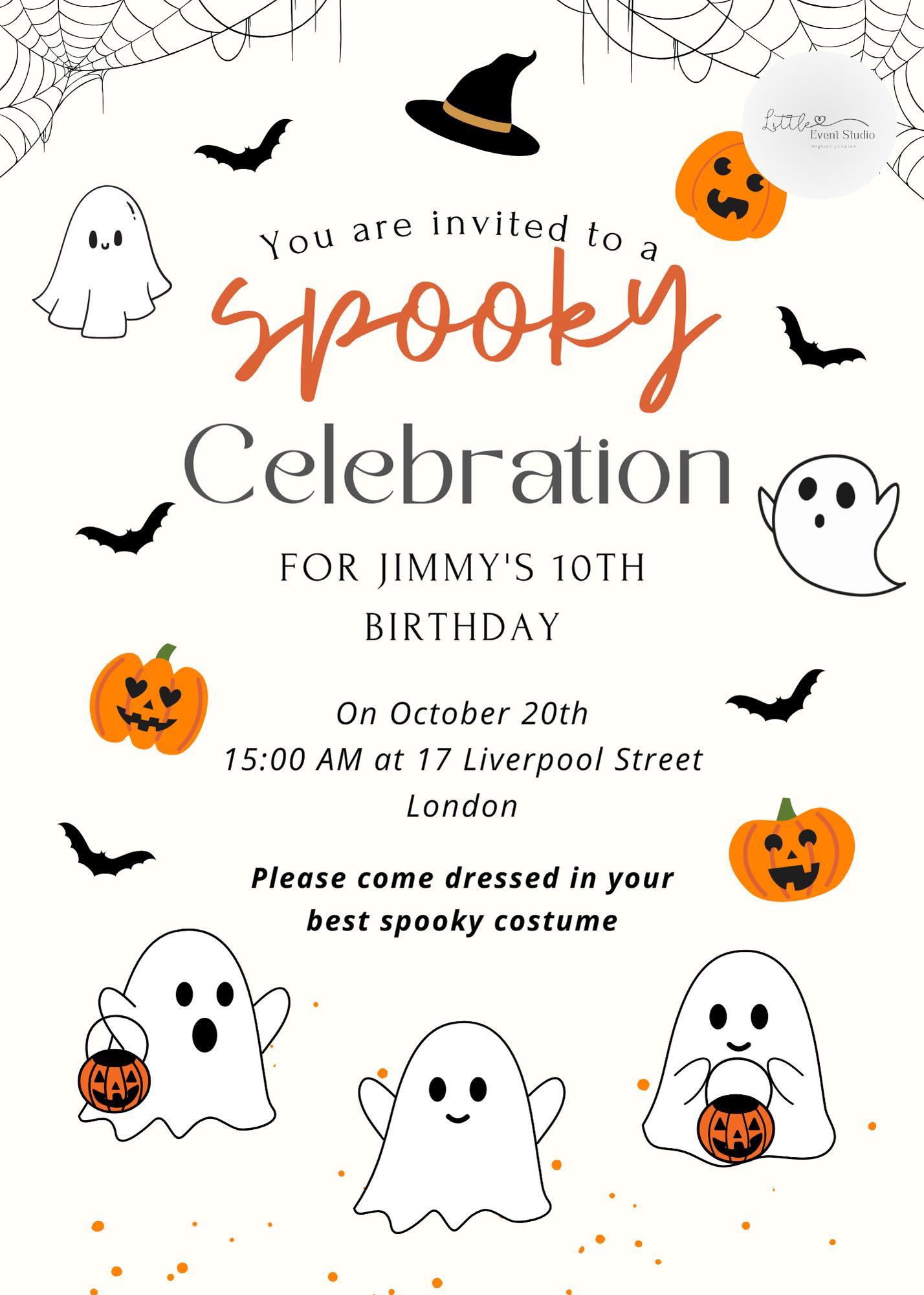 Editable Super Cute Spooky Halloween Ghost Birthday Invitation, Autumn ...