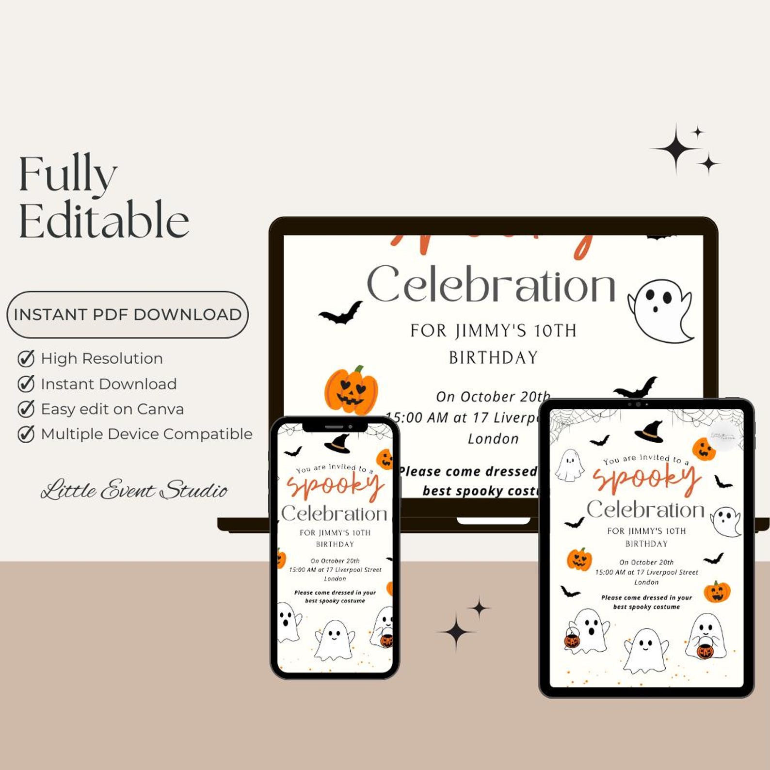 Editable Super Cute Spooky Halloween Ghost Birthday Invitation, Autumn ...