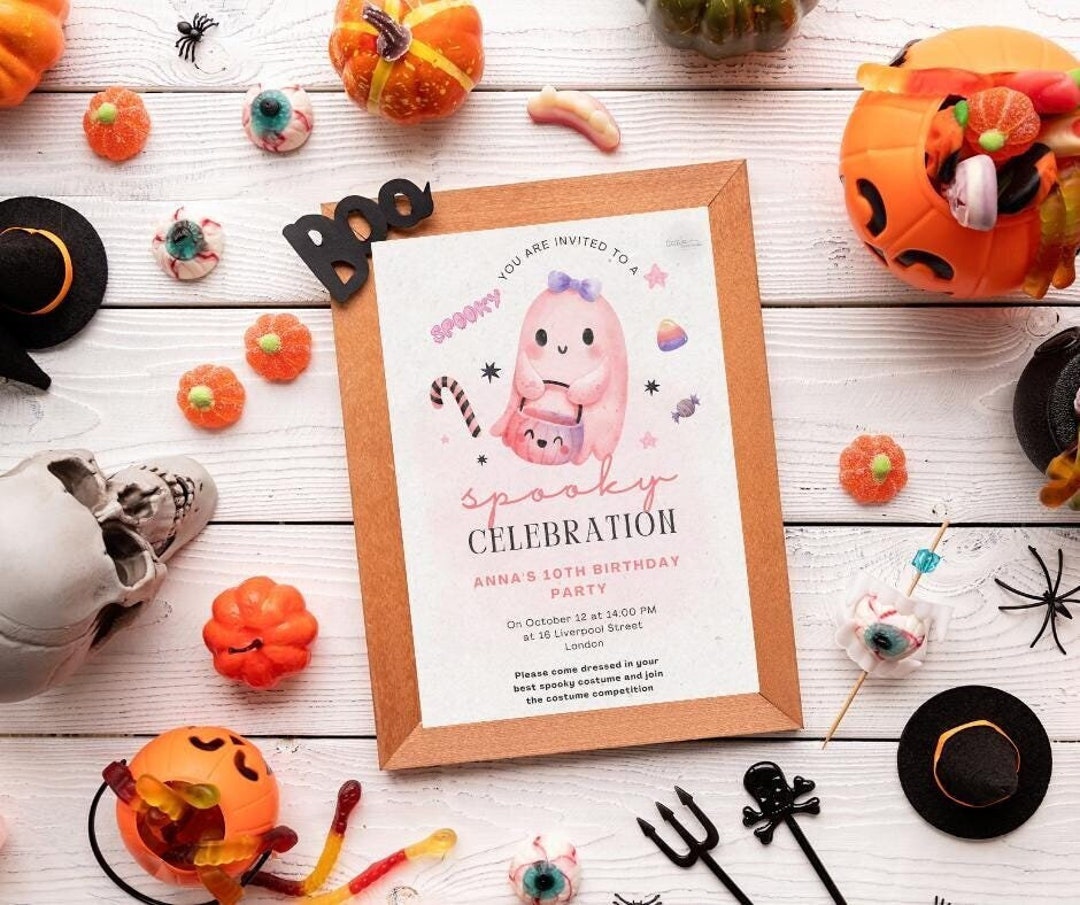 Editable Halloween Pink Ghost Birthday Invitation Spooky Ghost ...