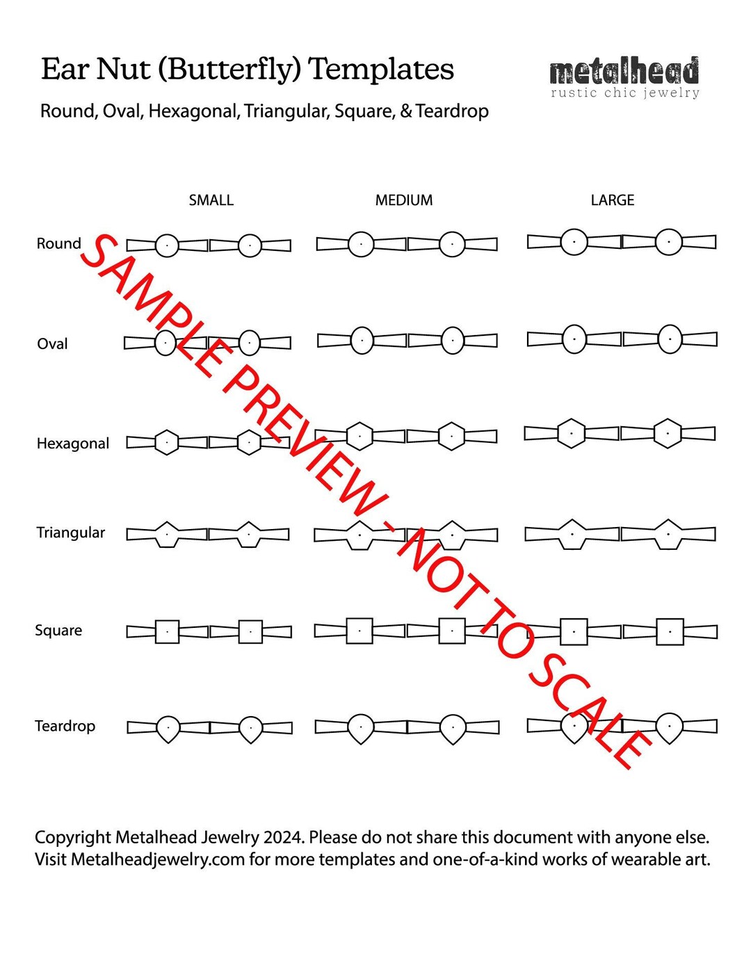 Ear Nut Template / Butterfly Backing Template/ 6 Different Shapes / 3 ...