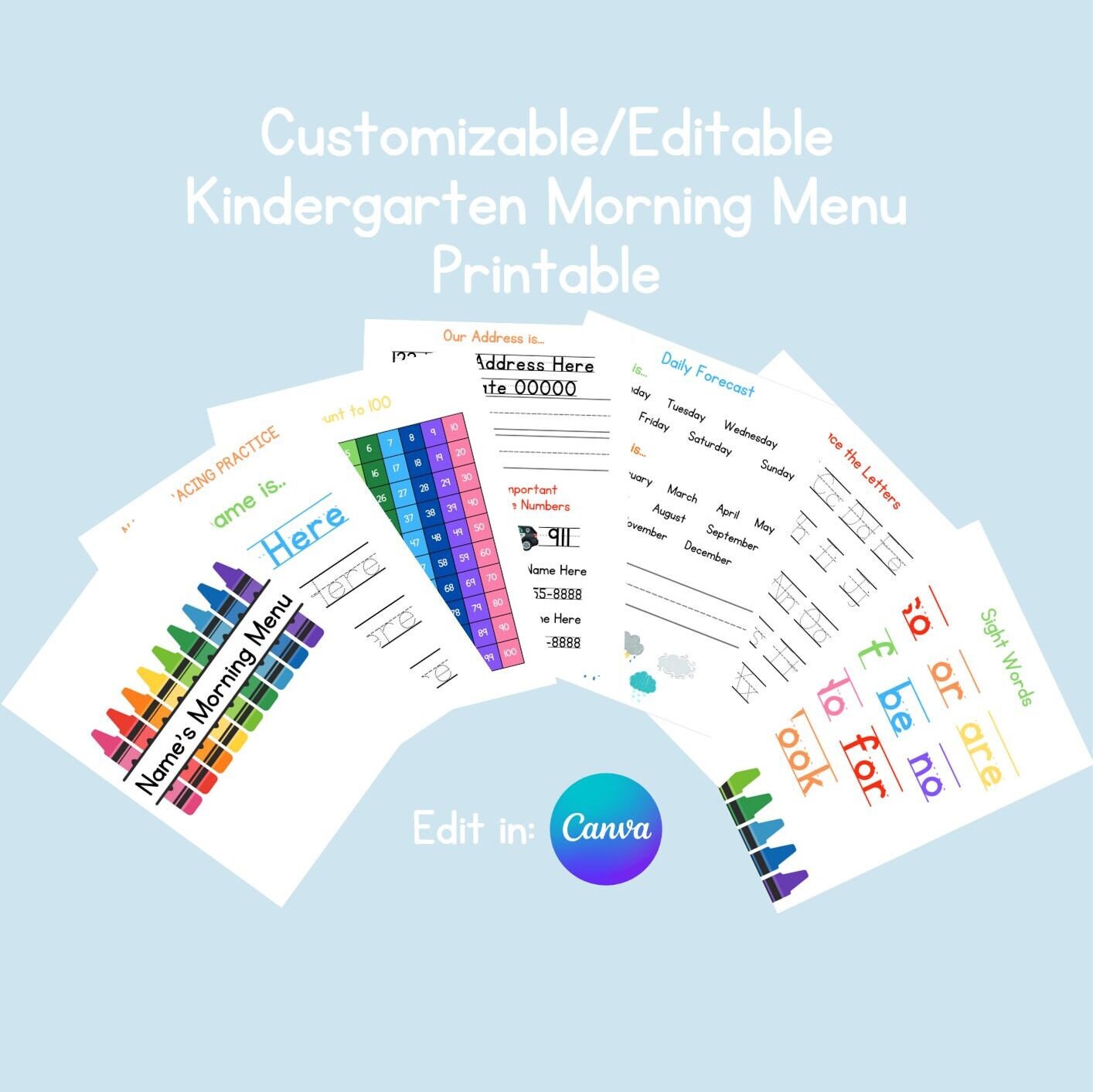 Customizable Homeschool Morning Menu Printable Kindergarten Morning ...