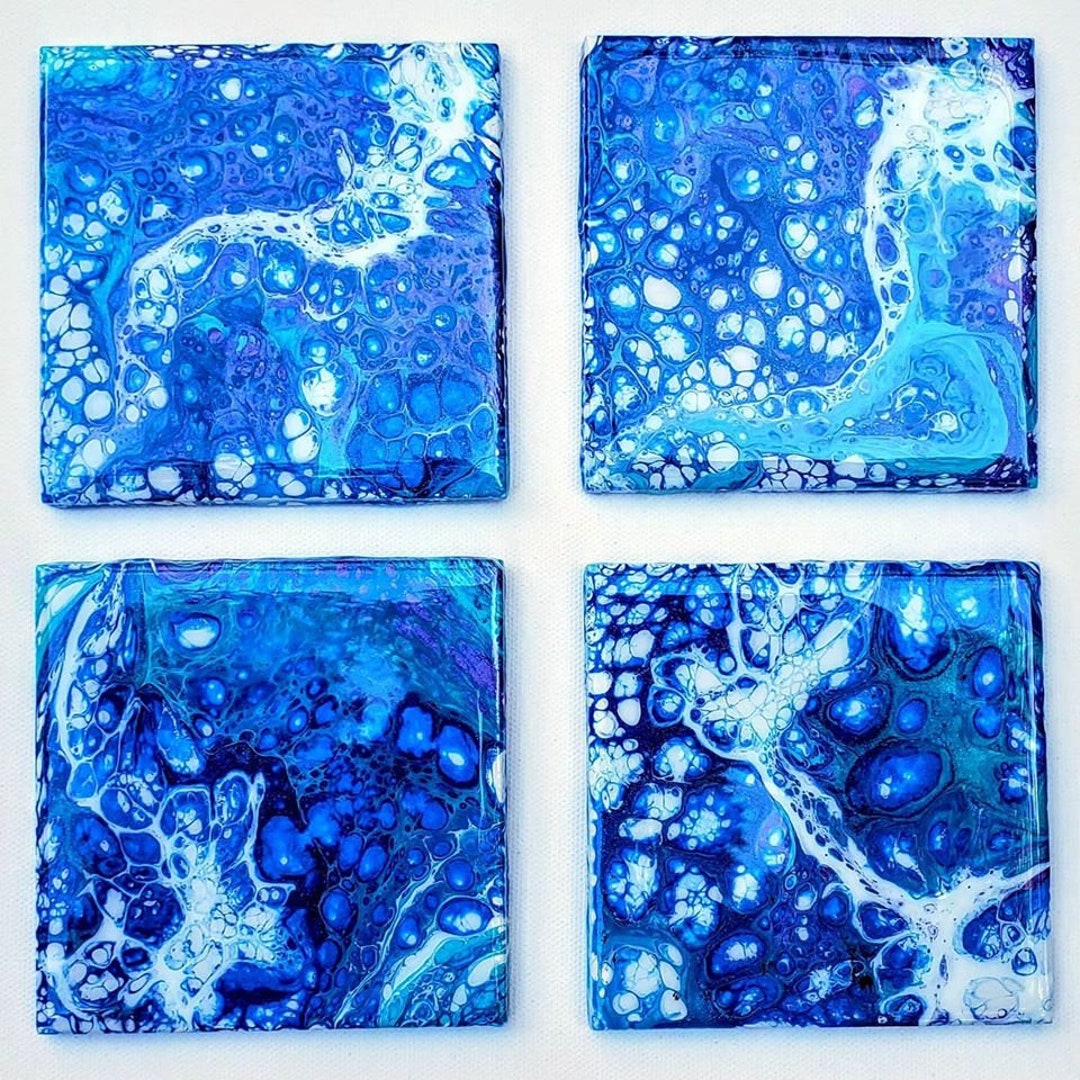 One of a Kind 4x4 Ceramic Tile Flow-painted Coasters With a - Etsy