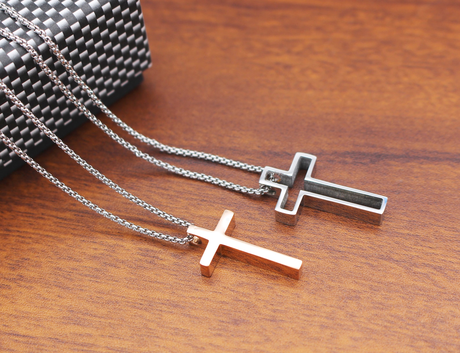 Couples Cross Necklace, Silver Plated & Stainless Steel, Religious Gift ...